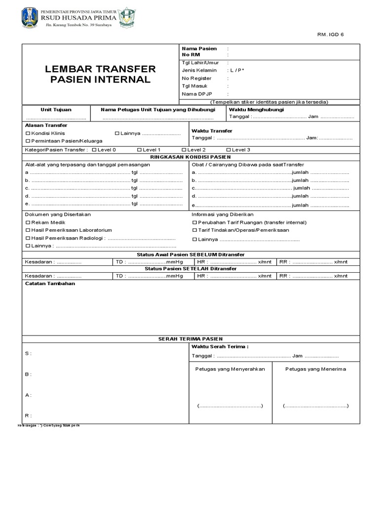 RM IGD 6 Lembar Transfer Pasien Rawat Inap | PDF