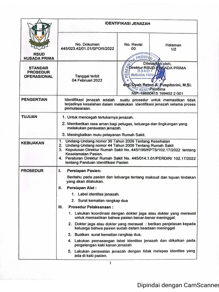 SKP 1 - Ep 2 - Spo Identifikasi Jenazah | PDF