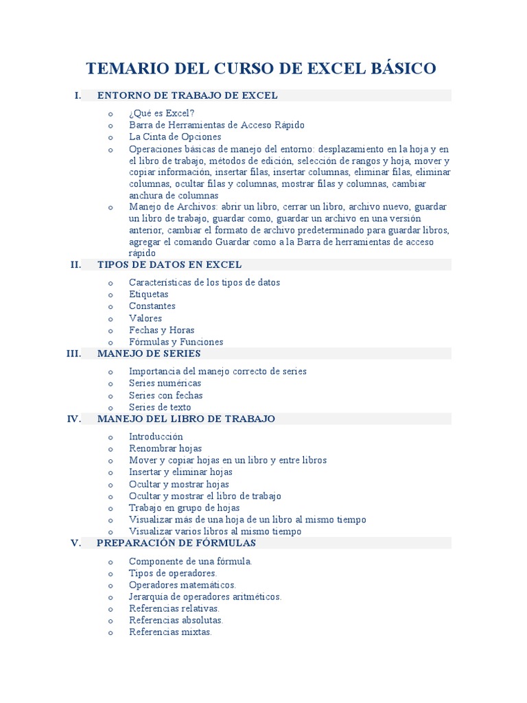 TEMARIO DEL Excel | PDF | Microsoft Excel | Archivo de computadora