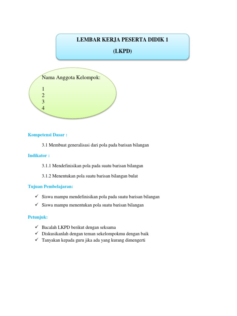 LKPD Pola Bilangan dan Korek Api | PDF