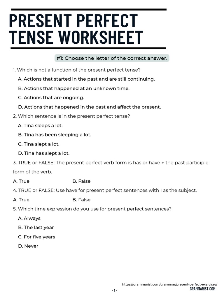 Present Perfect Tense Exercises | PDF | Grammatical Tense | Perfect ...