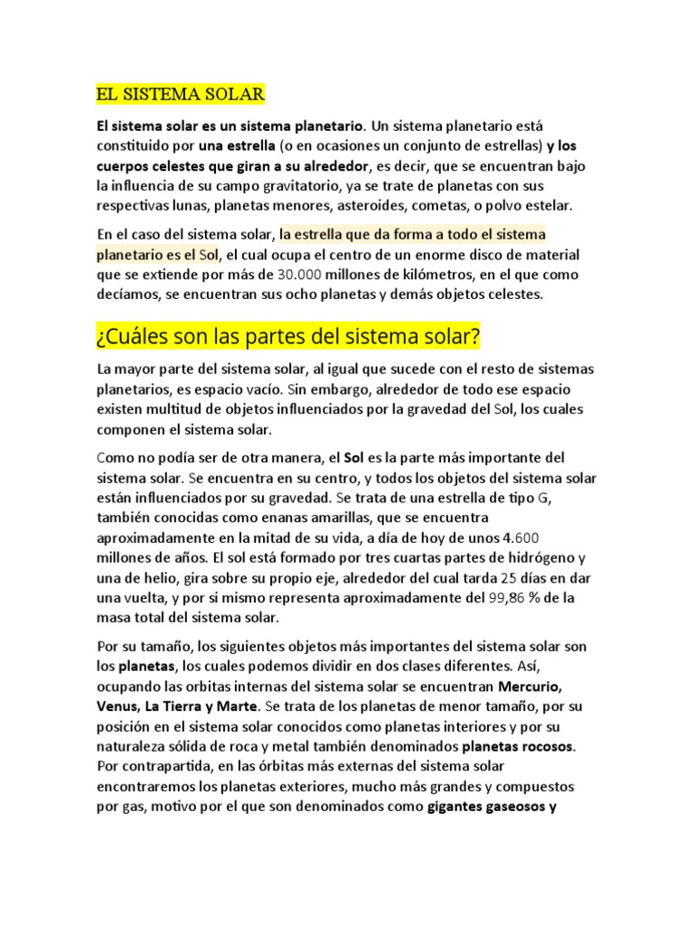 Introducción al Sistema Solar | PDF | Sistema solar | Planetas