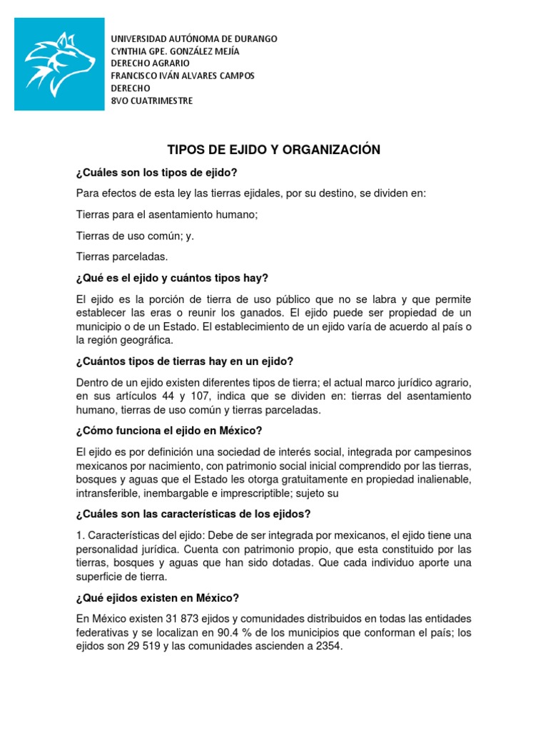 Tipos de Ejido y Organización | PDF | Reforma agraria | México