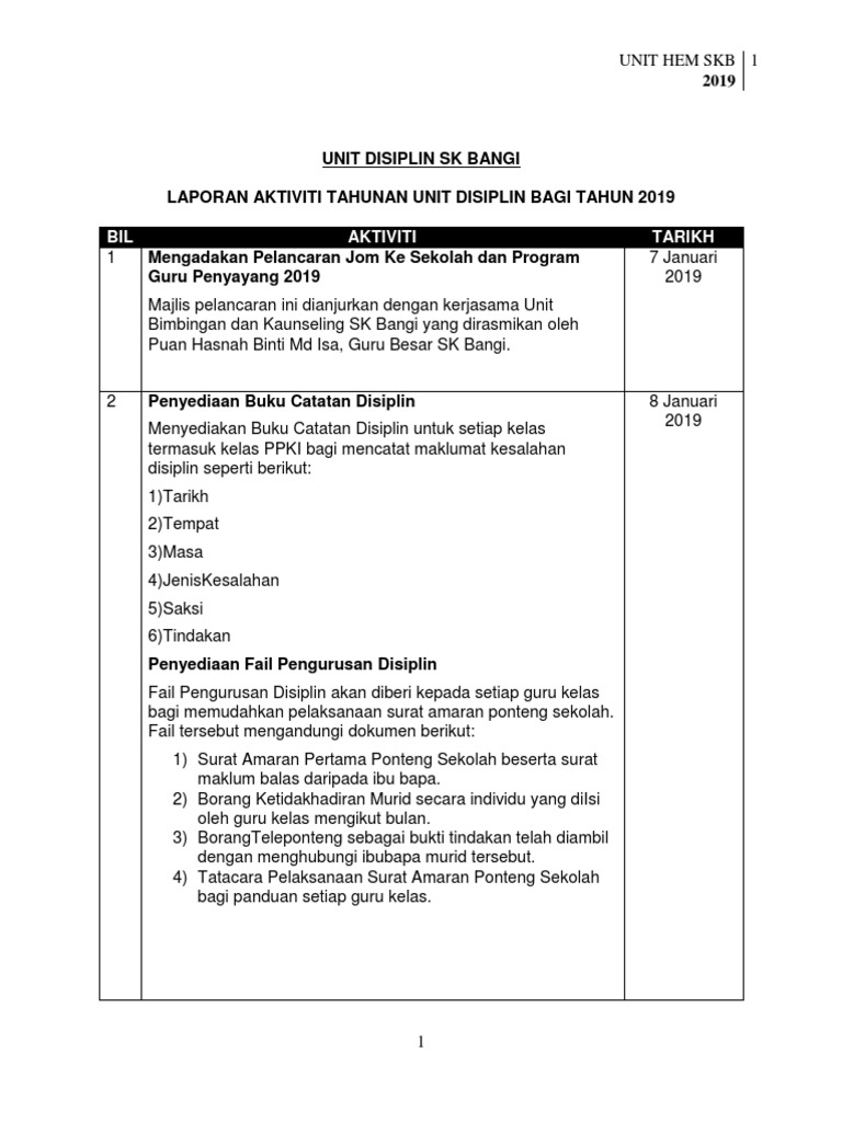 Toaz - Info Unit Disiplin Laporan Aktiviti 2019 PR | PDF