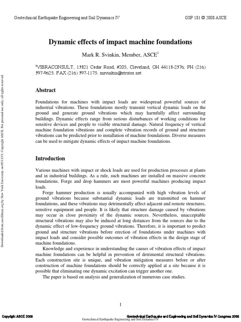 2012 ASCE Dynamic Effects of Impact Machine Foundations | PDF ...