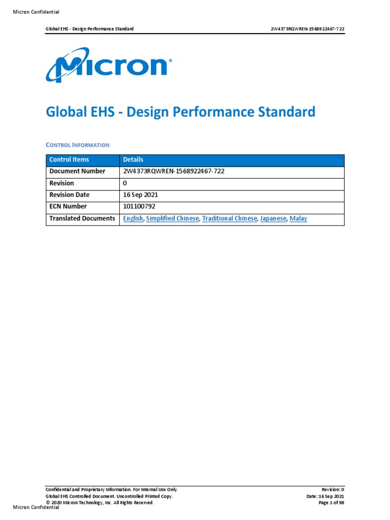 Micron Global EHS Design Performance Standard | PDF | Occupational ...