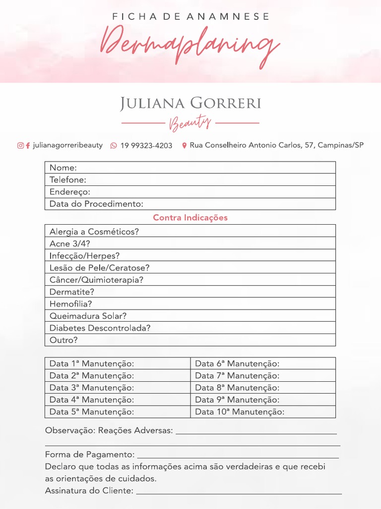 Ficha de Anamnese Dermaplaning | PDF