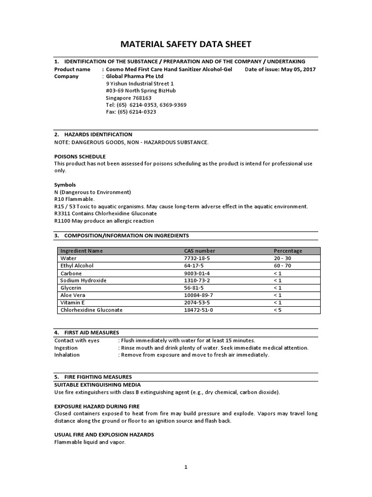 Msds - Alcohol Gel | PDF | Combustion | Fires