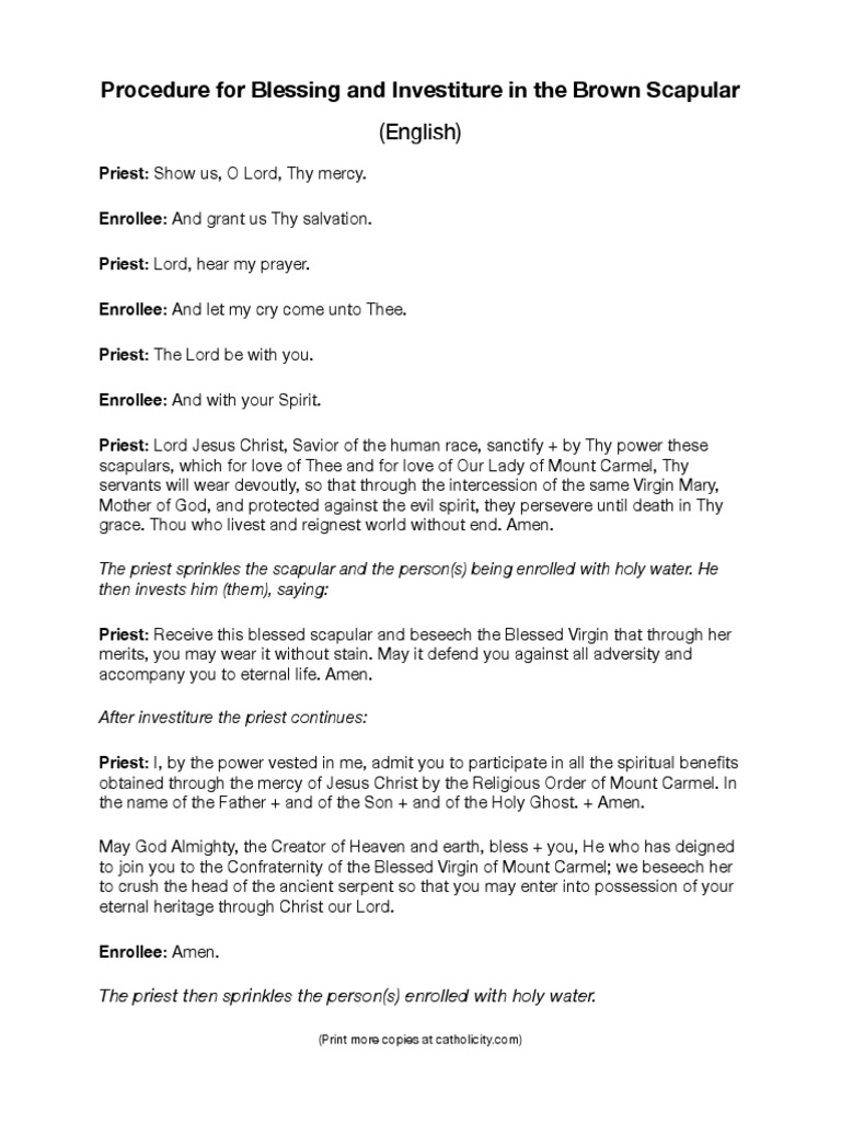 Brown Scapular Enrollment Prayer | PDF | Religious Belief And Doctrine ...