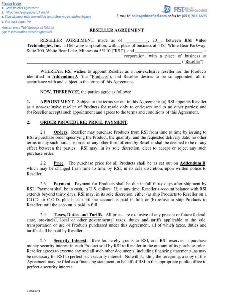Reseller Agreement Overview | PDF | Liability Insurance | Indemnity