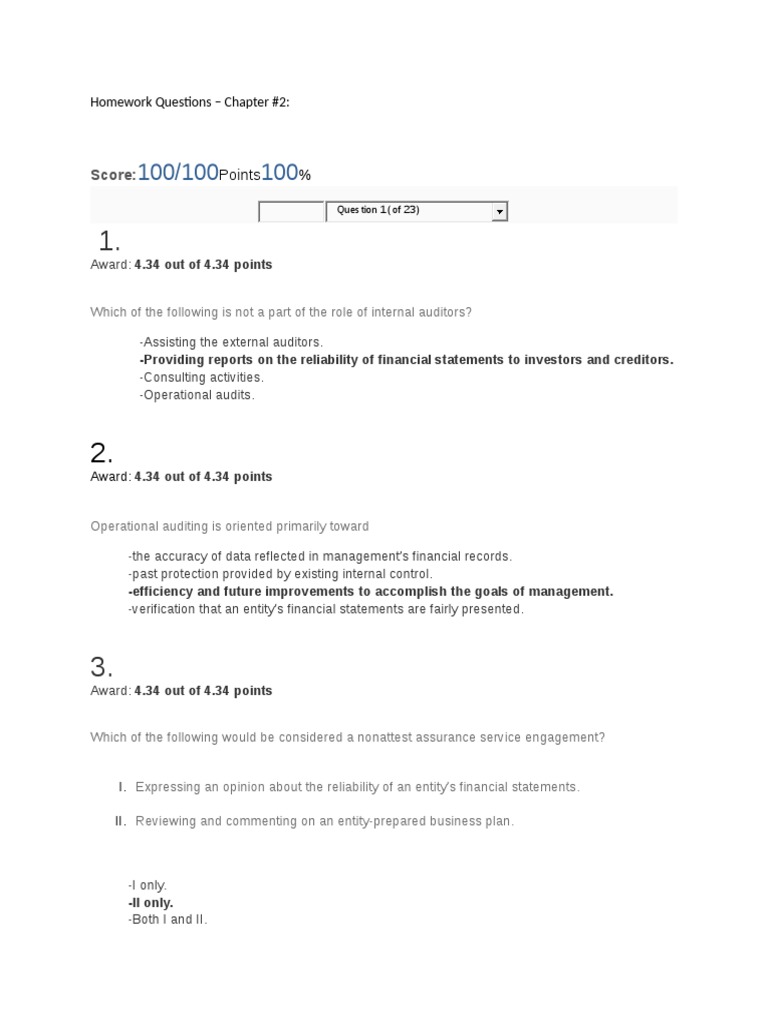 Chapter 2 HW Questions | PDF | Audit | Financial Audit