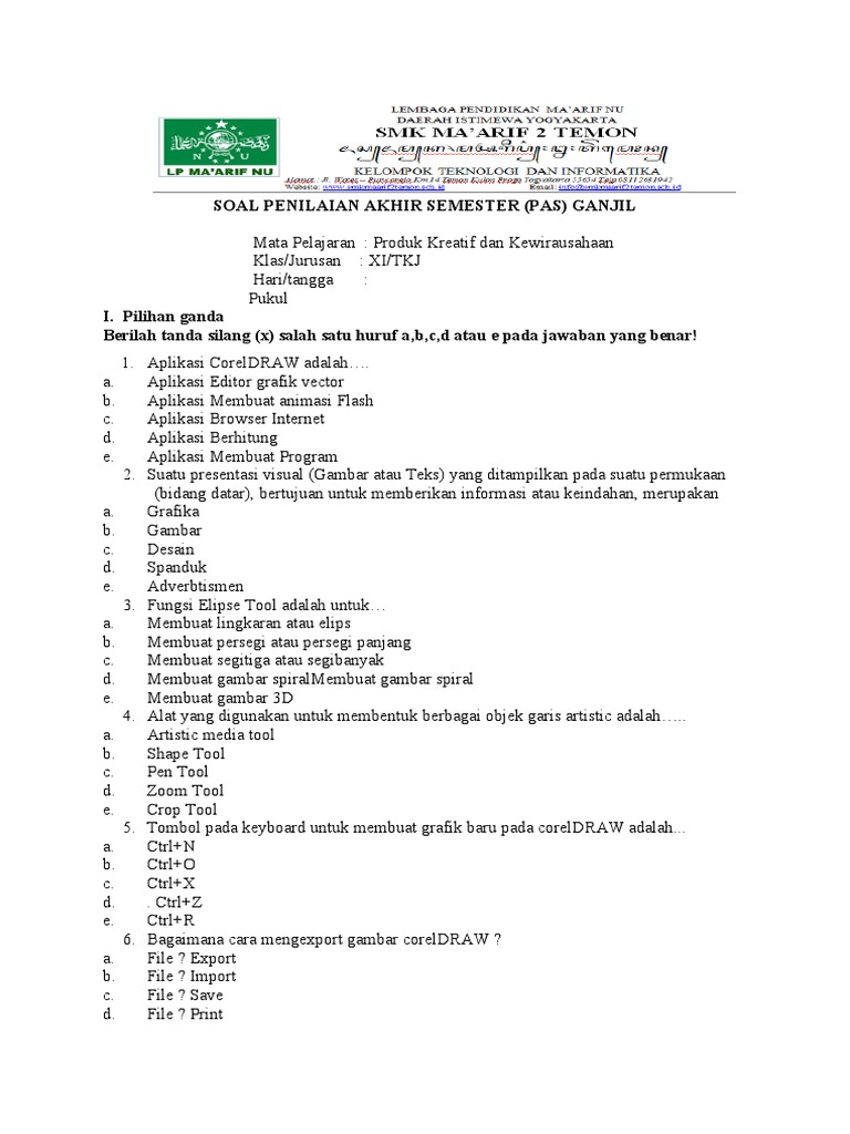Soal PKK Xi TKJ Latihan | PDF