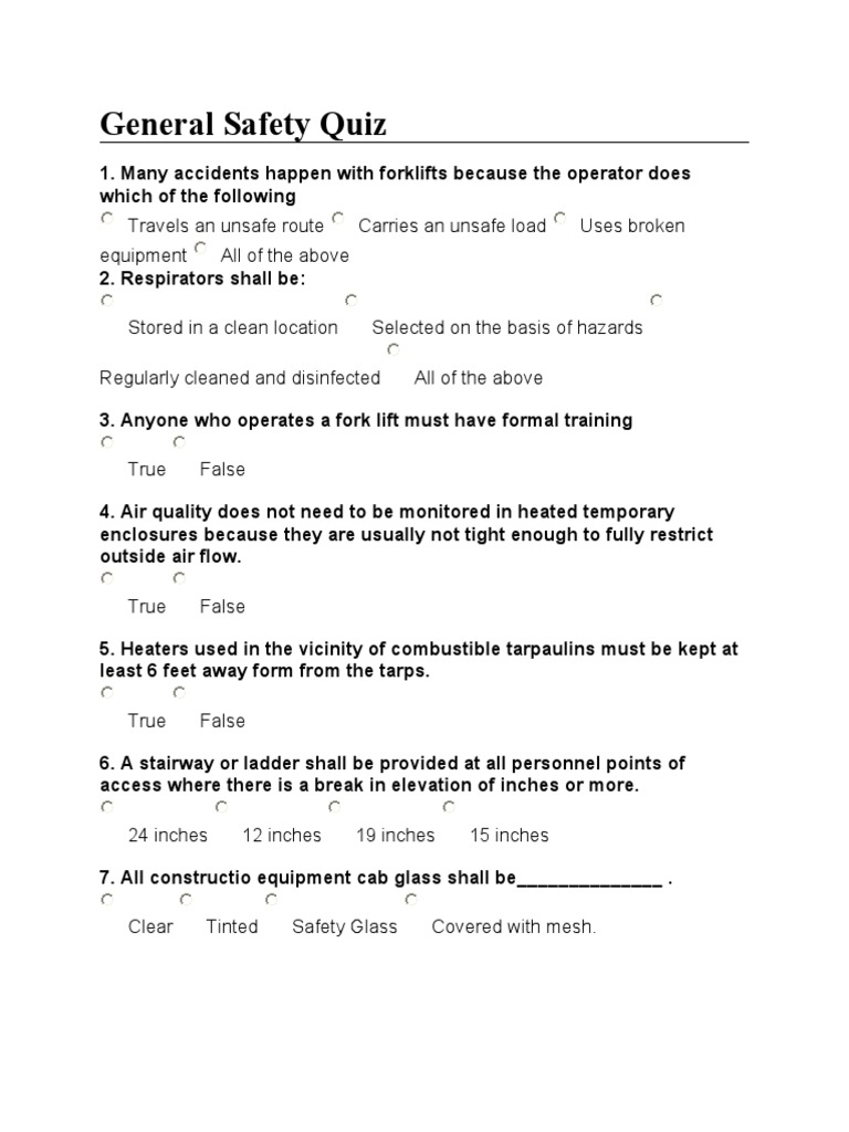 General Safety Quiz | PDF