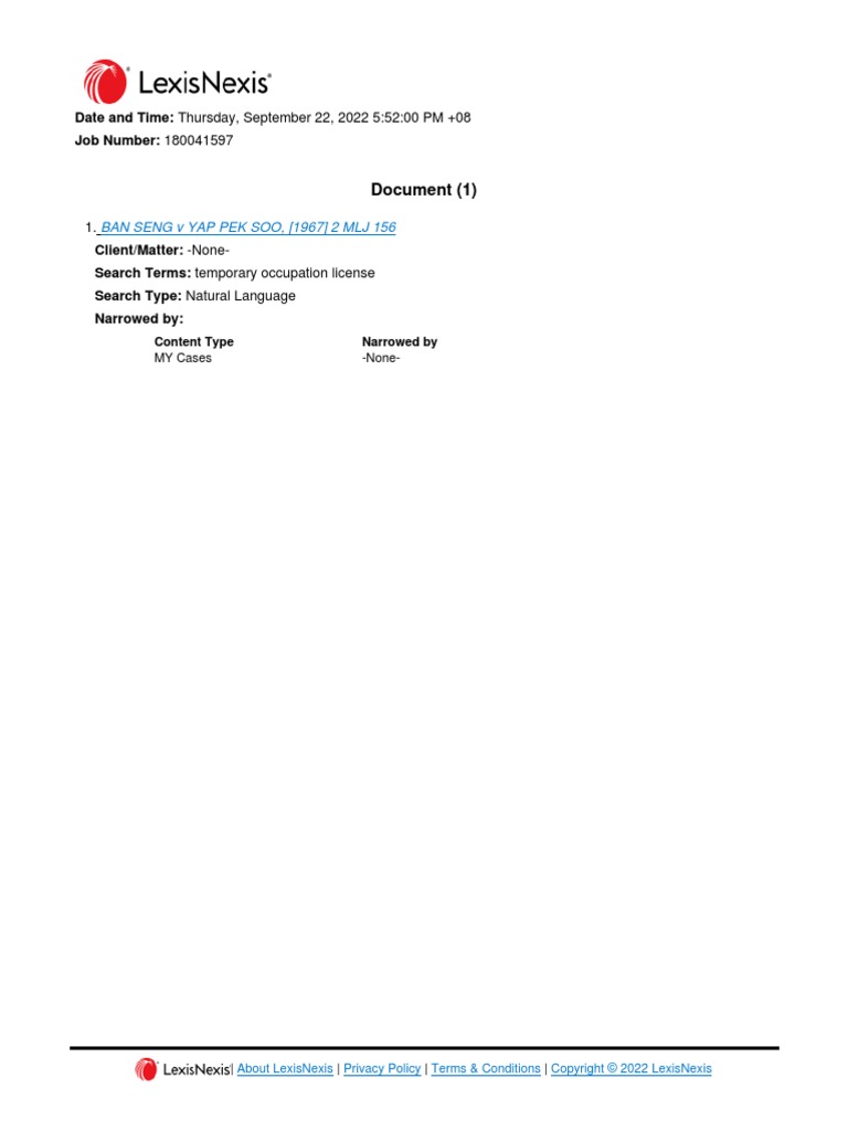 Ban Seng V Yap Pek Soo, (1967) 2 MLJ 156 | PDF | Leasehold Estate | Landlord