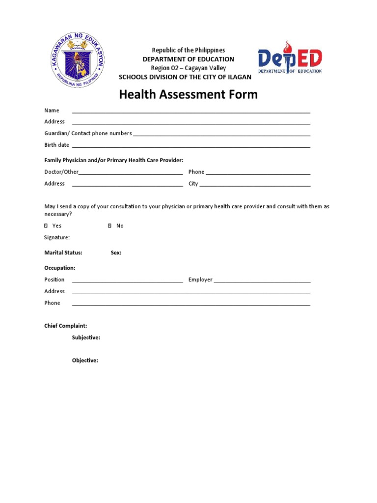 Health Assessment Form | Download Free PDF | Clinical Medicine | Health ...