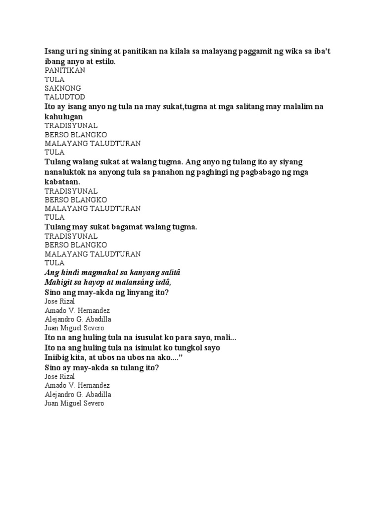 pAGSASANAY SA Tula | PDF