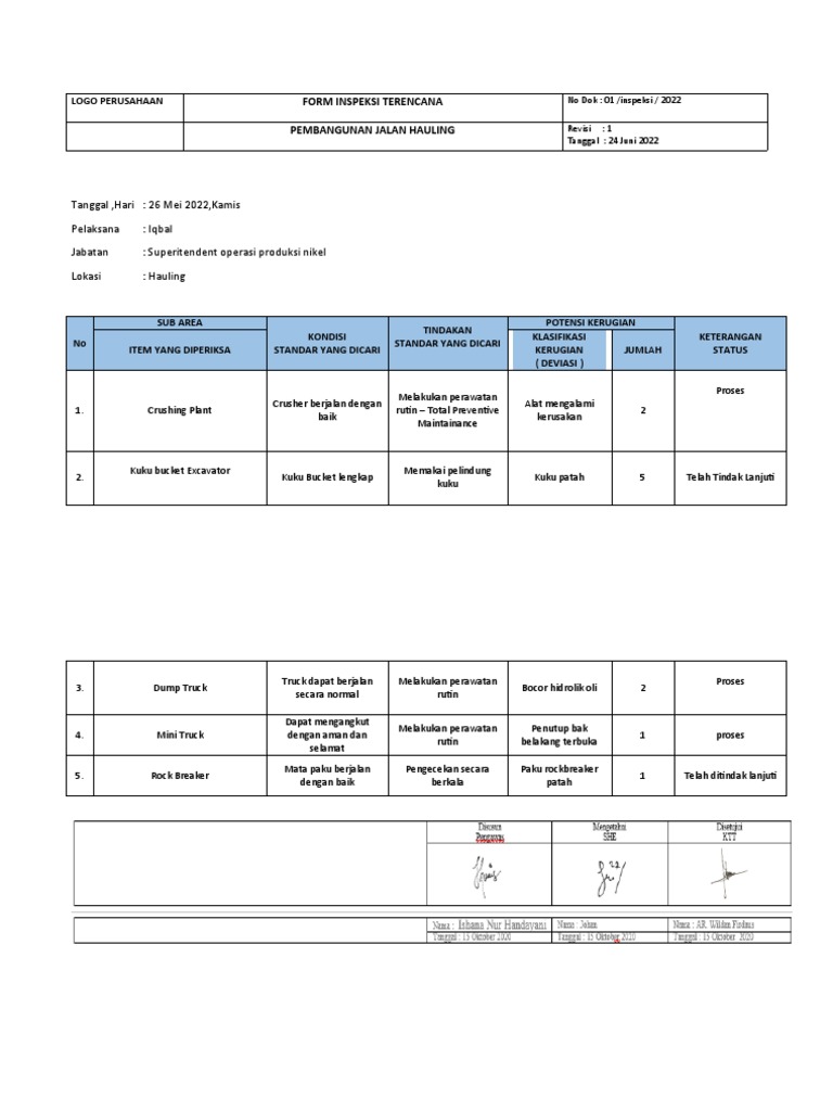 SK 02 Form Inspeksi Terencana | PDF