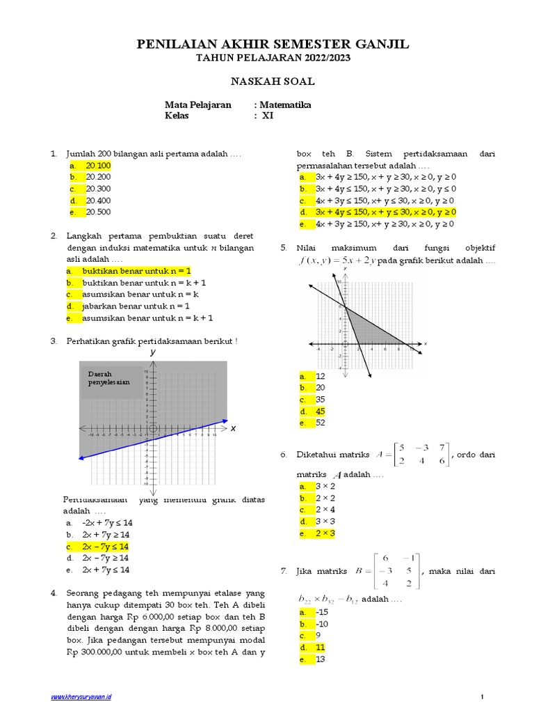 Soal & Jawaban PAS MTK Wajib Kelas XI (WWW - Kherysuryawan.id) | PDF