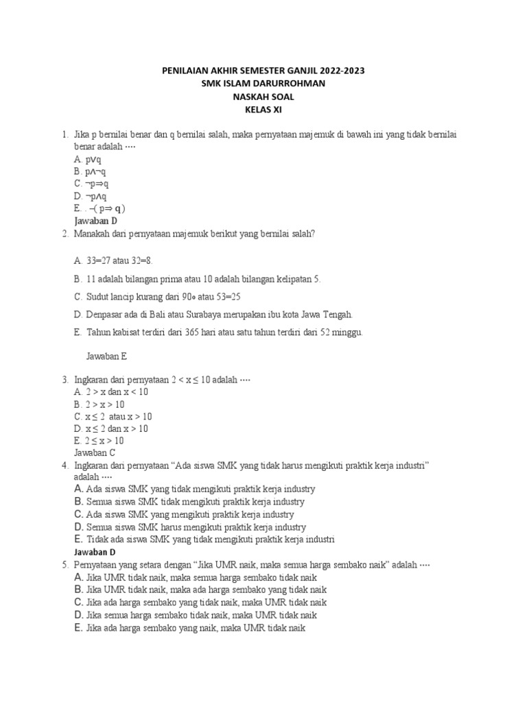 Latihan Soal Pas Ganjil MTK Kelas Xi | PDF