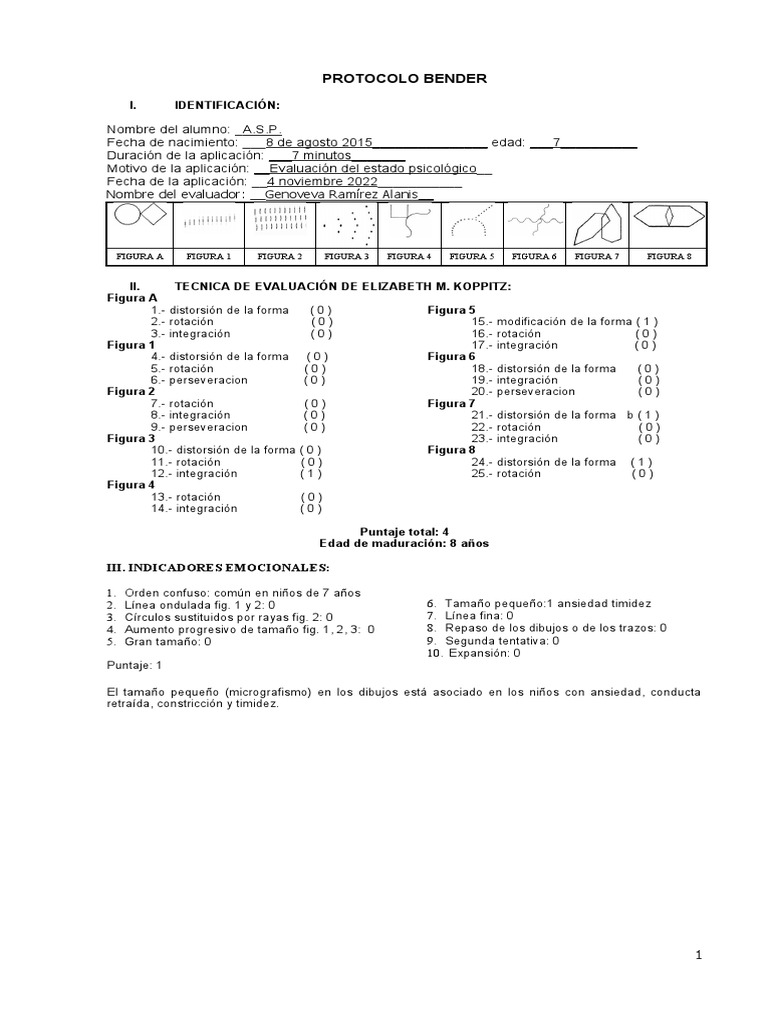 Evaluación Psicológica Infantil Bender | PDF