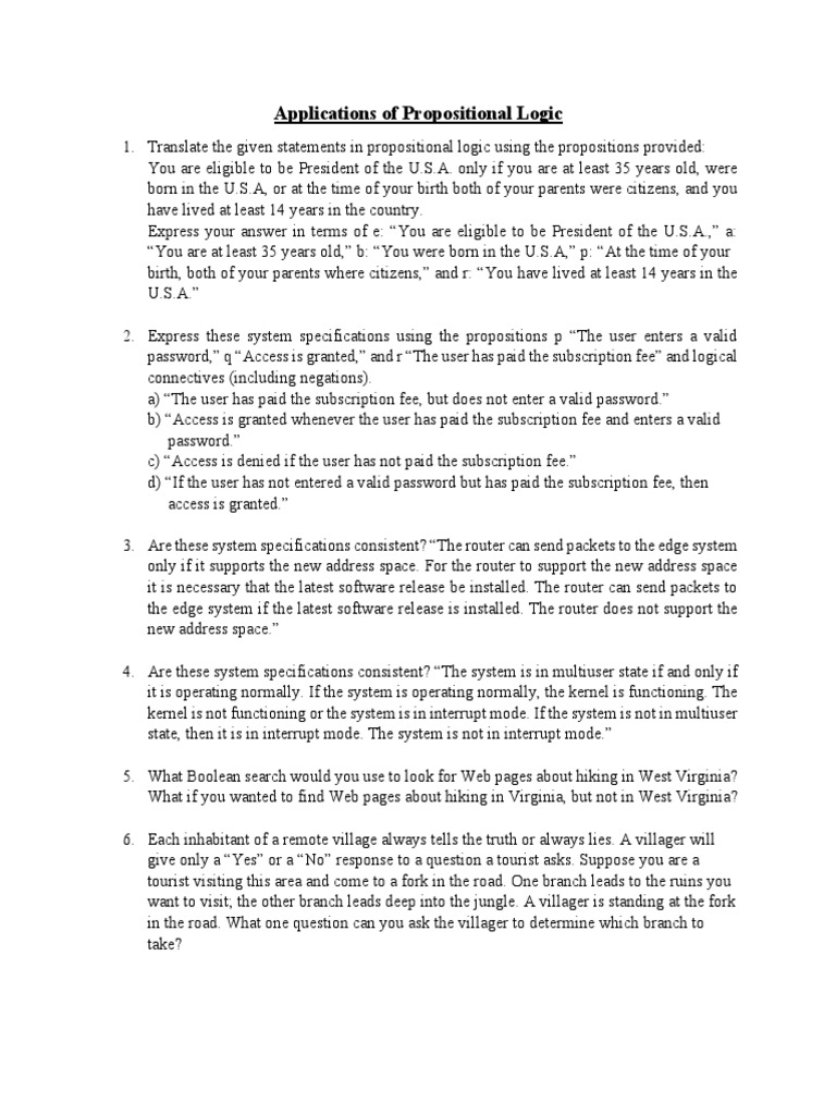 Application of Propositional Logic | PDF | Router (Computing) | Logic