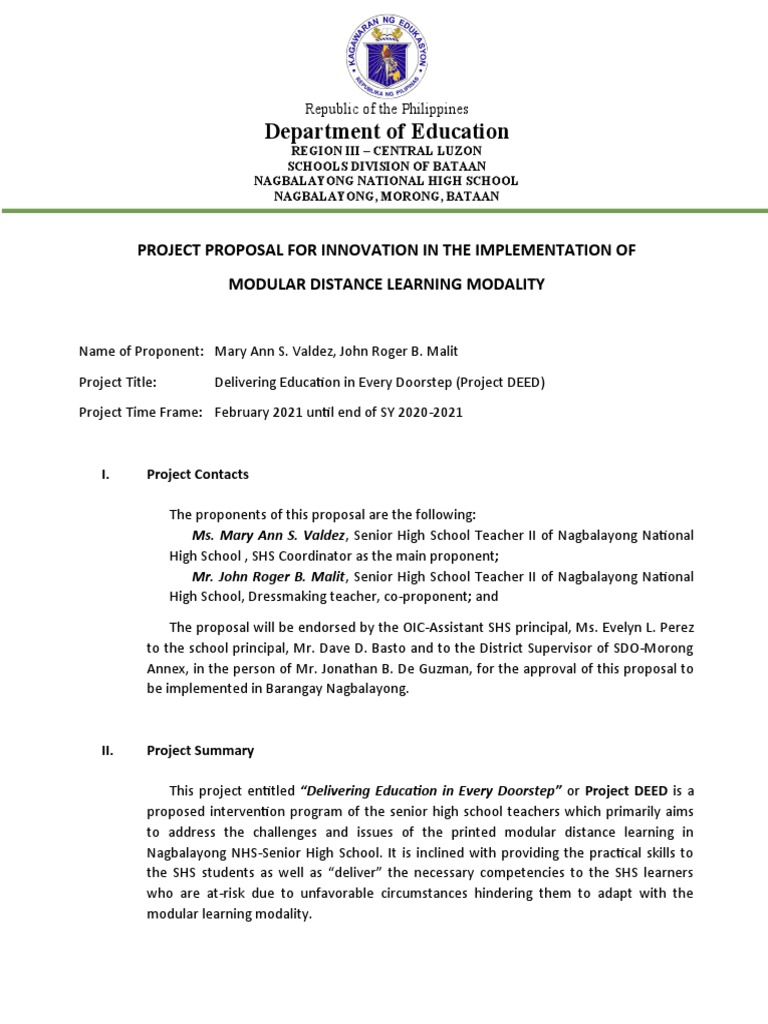 Project Proposal Project Deed | PDF | Volunteering