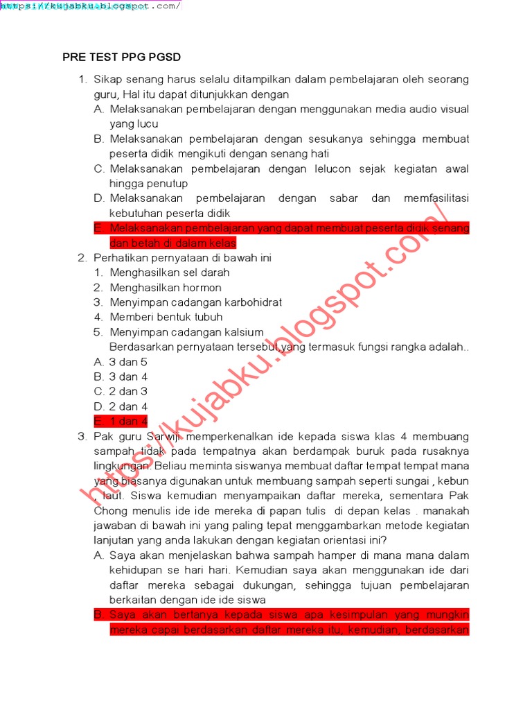 Soal Pre Test PPG PGSD dan Jawaban | PDF