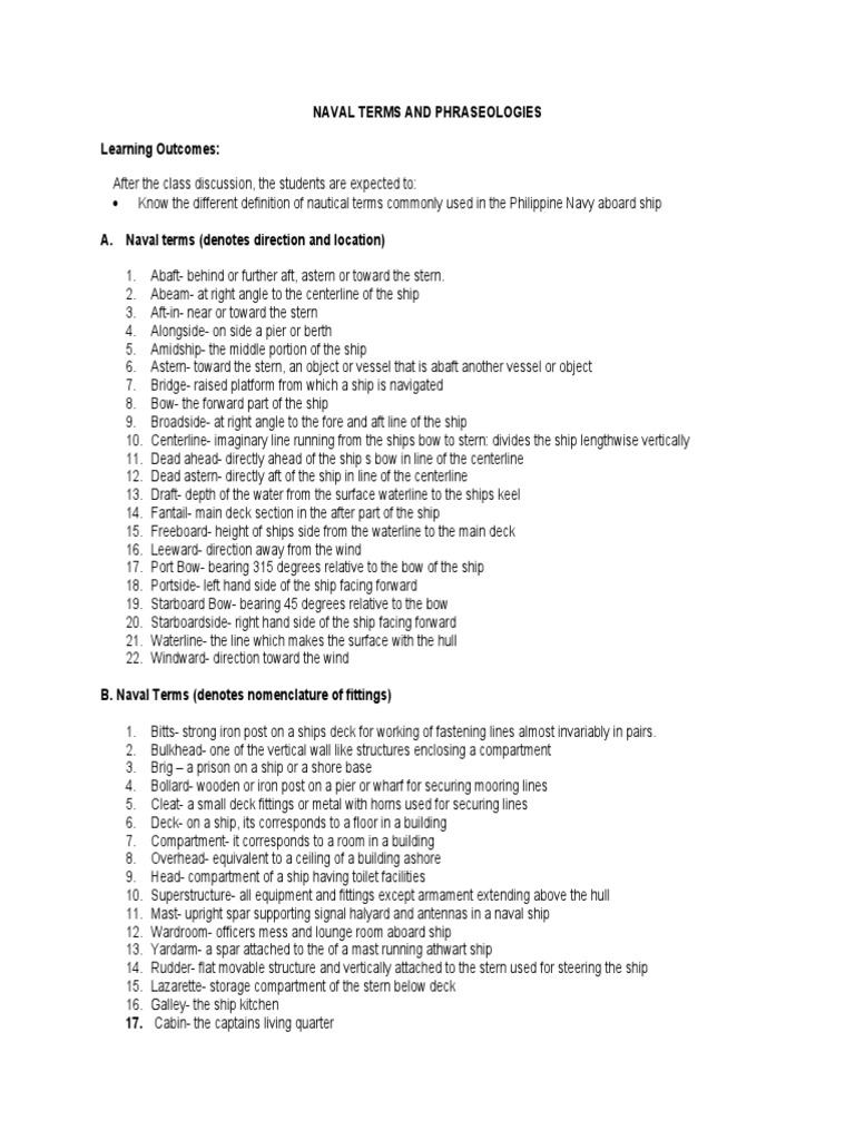 Naval Terms and Phraseologies | PDF | Stern | Ships