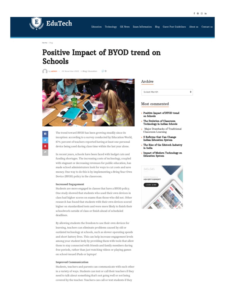 Positive Impact of BYOD Trend On Schools | PDF