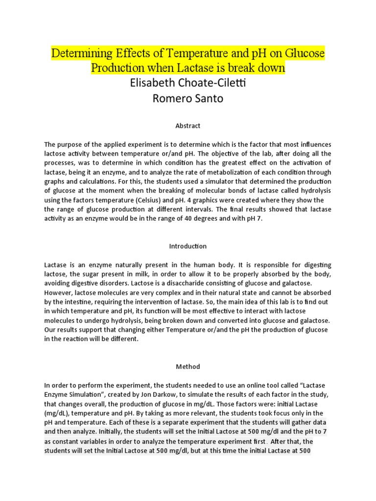 Lactase Enzyme Activity Lab Bio10a Final | PDF