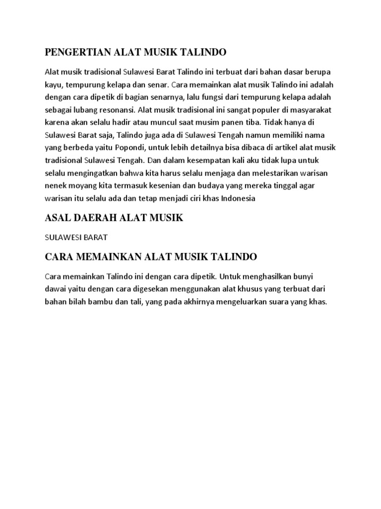 Pengertian Alat Musik Talindo | PDF | Seni