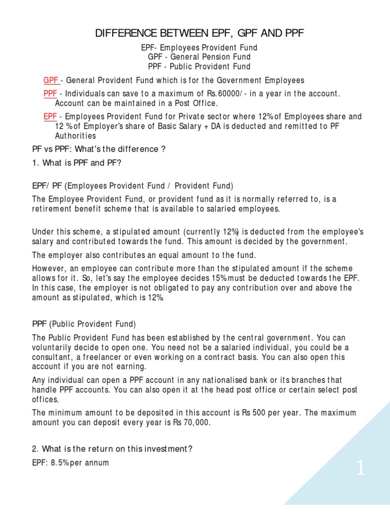 Difference Between EPF GPF & PPF | PDF | Government Finances | Money