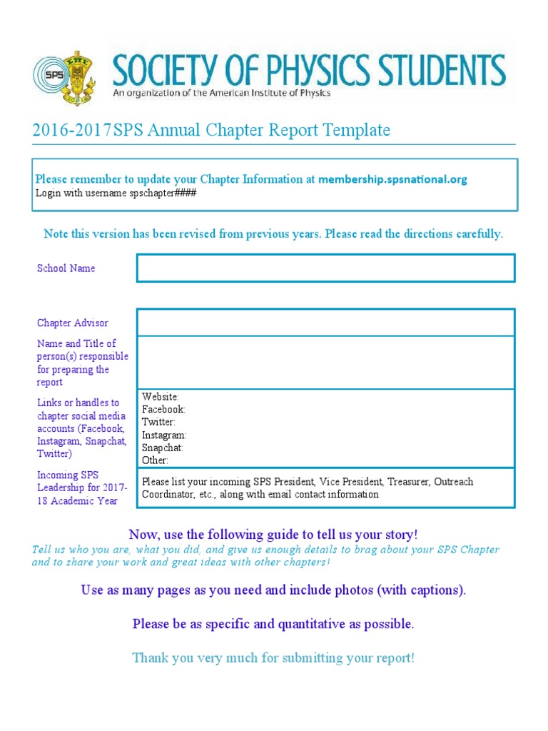 Sps Chapter Report Template | PDF