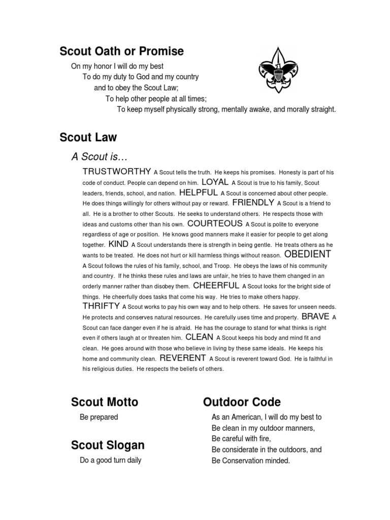 Boy Scout Oath Law Motto Slogan Code | PDF