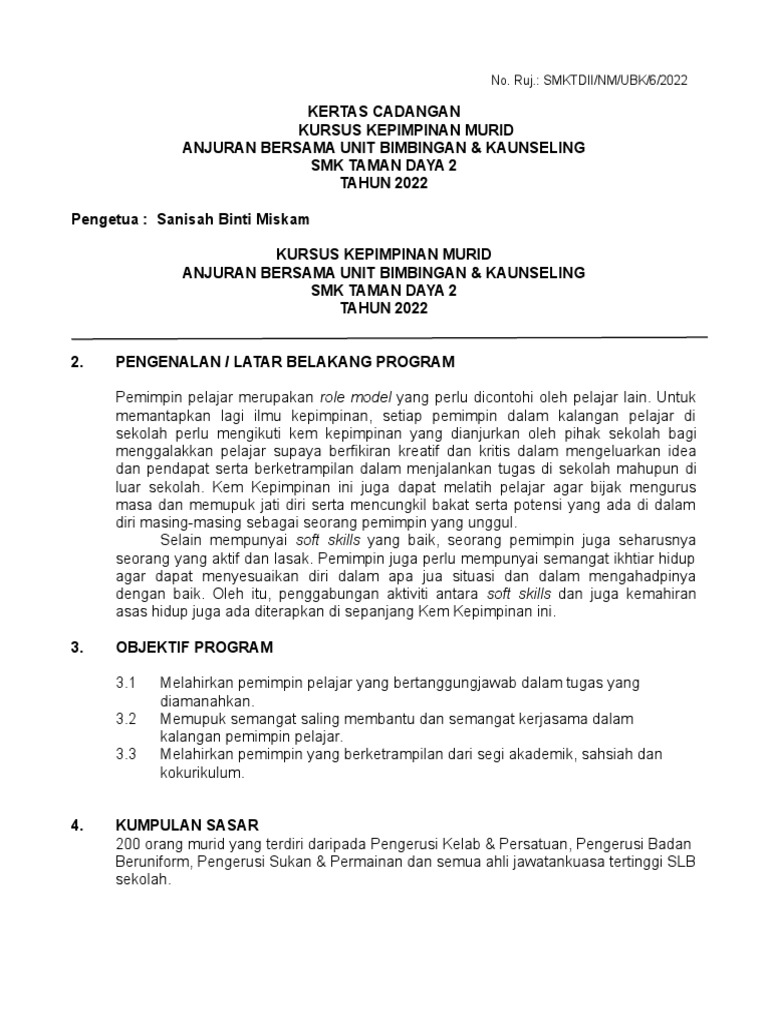 Kertas Kerja Kursus Kepimpinan | PDF