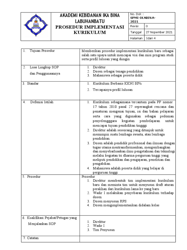 SOP IMPLEMENTASI KURIKULUM Oke | PDF