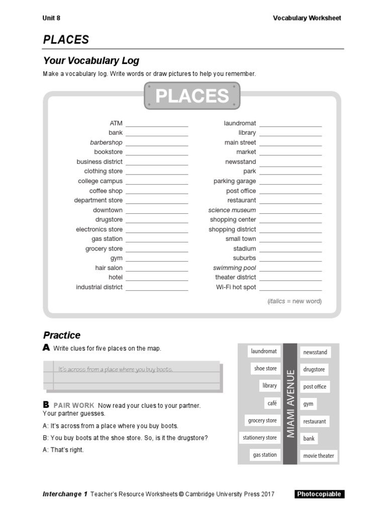 Interchange5thEd Level1 Unit08 Vocabulary Worksheet | PDF