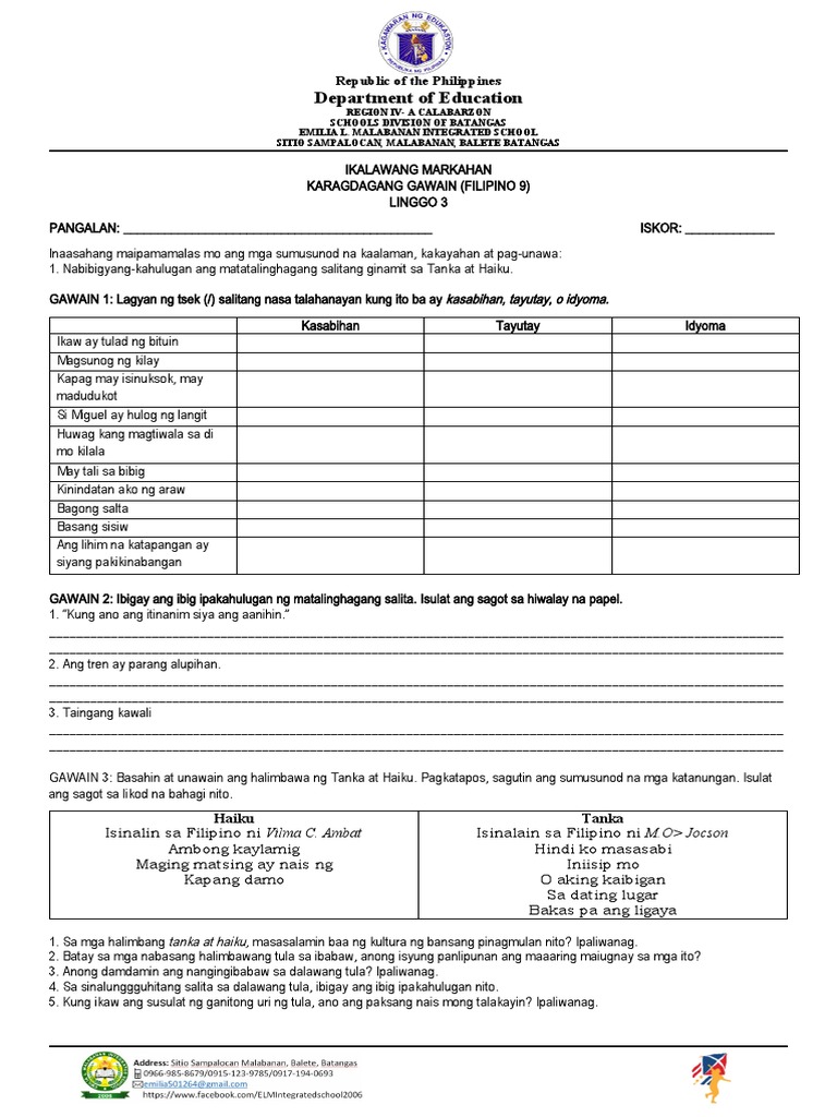 Karagdagang-Gawain Fil9 - 2W3 | PDF
