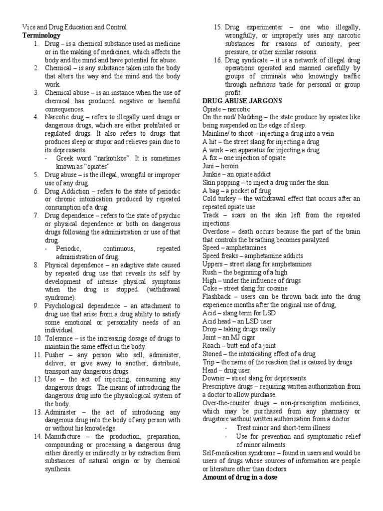 Vice and Drug Education and Control | PDF | Substance Abuse | Substance Dependence