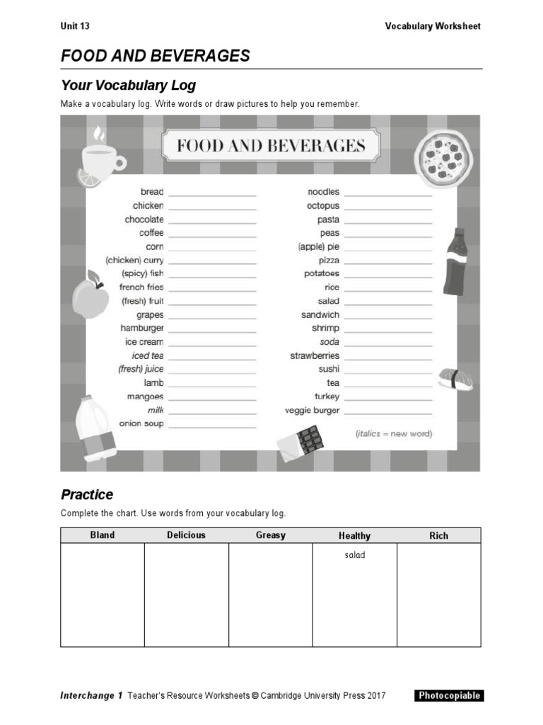 Interchange5thEd Level1 Unit13 Vocabulary Worksheet | PDF