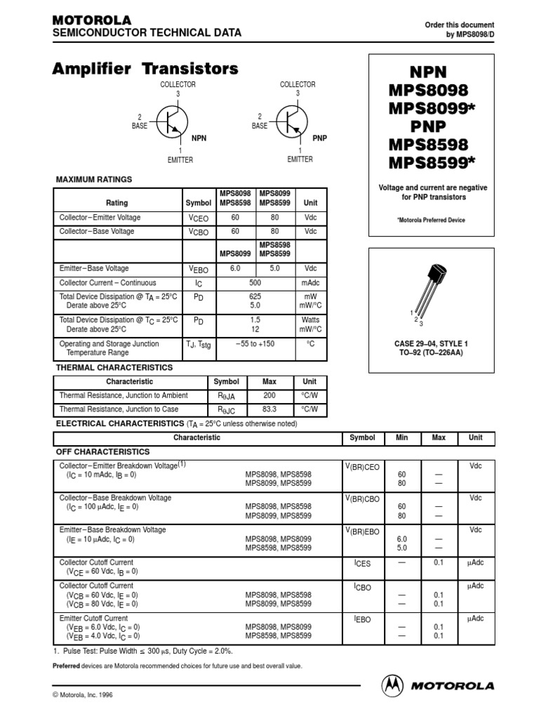 Mps 8098 | PDF | Bipolar Junction Transistor | Semiconductor Devices