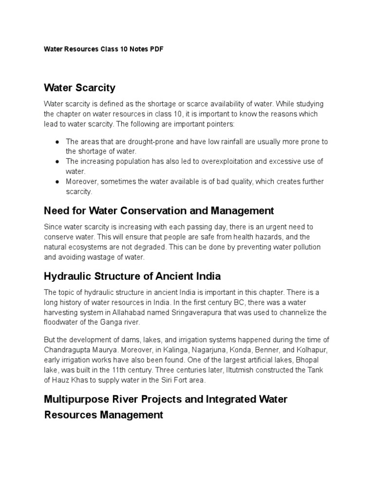 Class 10 Water Resources Overview | PDF | Dam | Water Resources