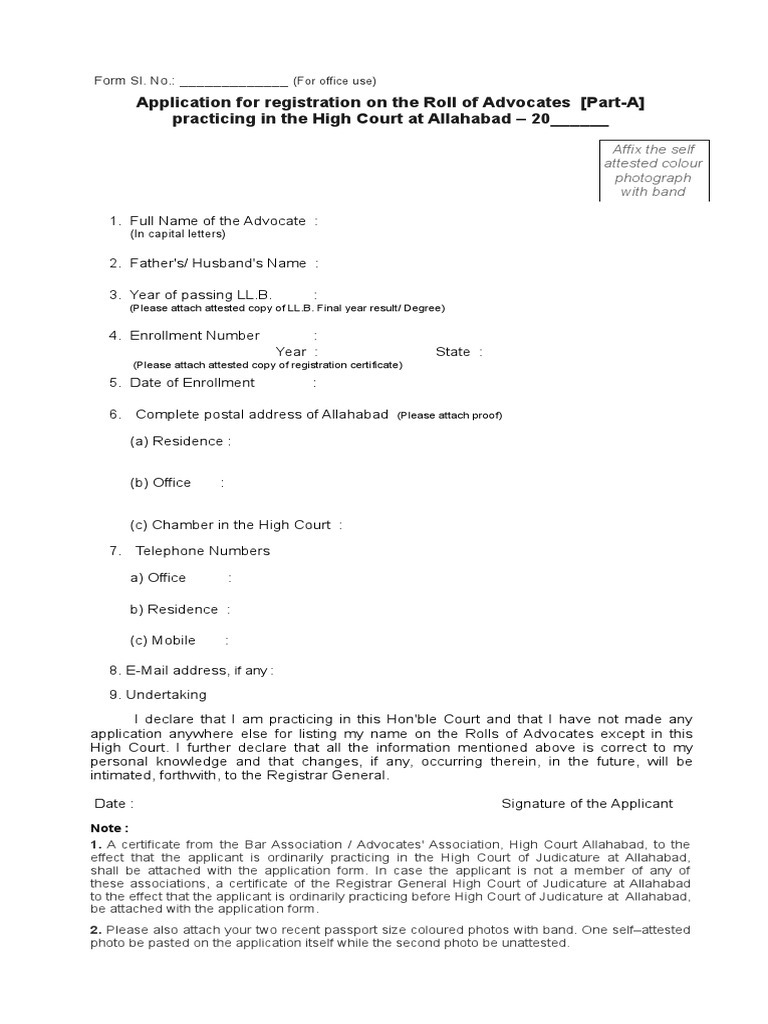 Application for Registration on the Roll of Advocates Practicing in the ...