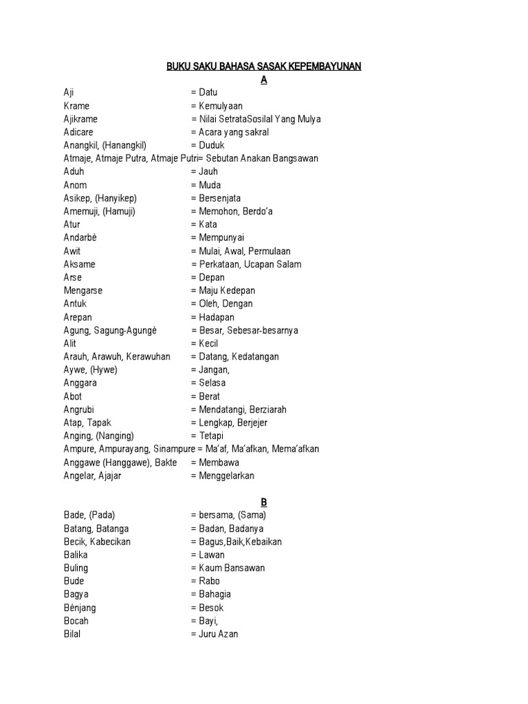 Buku Saku Bahasa Sasak Kepembayunan | PDF