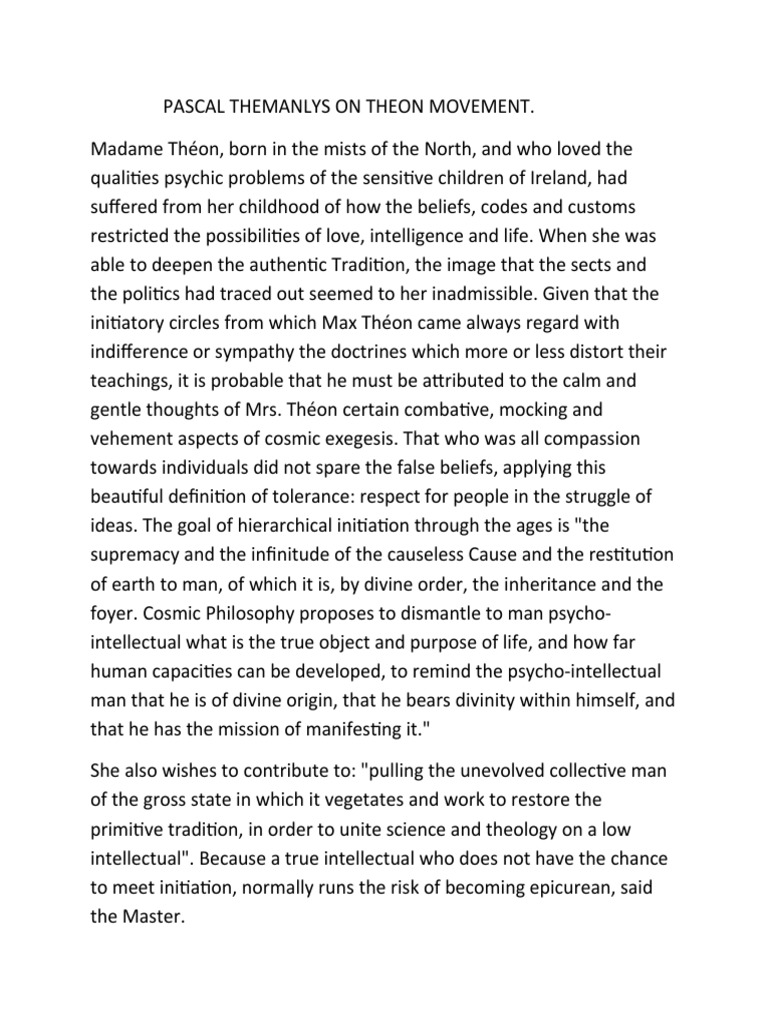 Pascal Themanlys On Theon Movement | PDF | Translations | Meaning Of Life