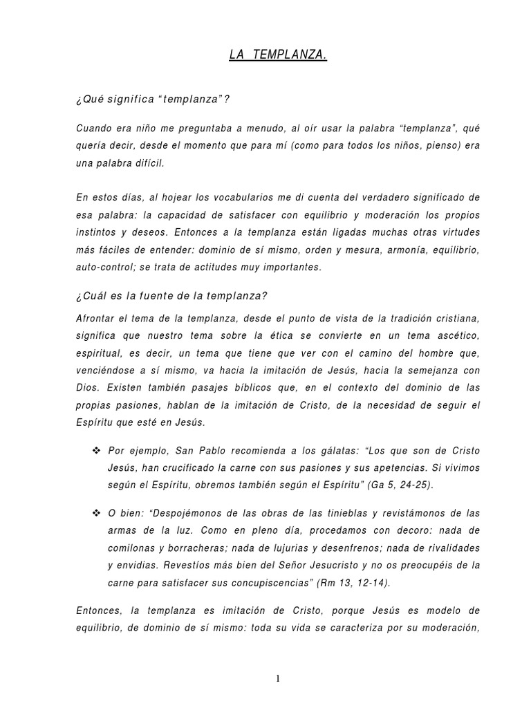 Laicos Las Virtudes .... Capítulo 4 La Templanza | PDF | Jesús | Amor