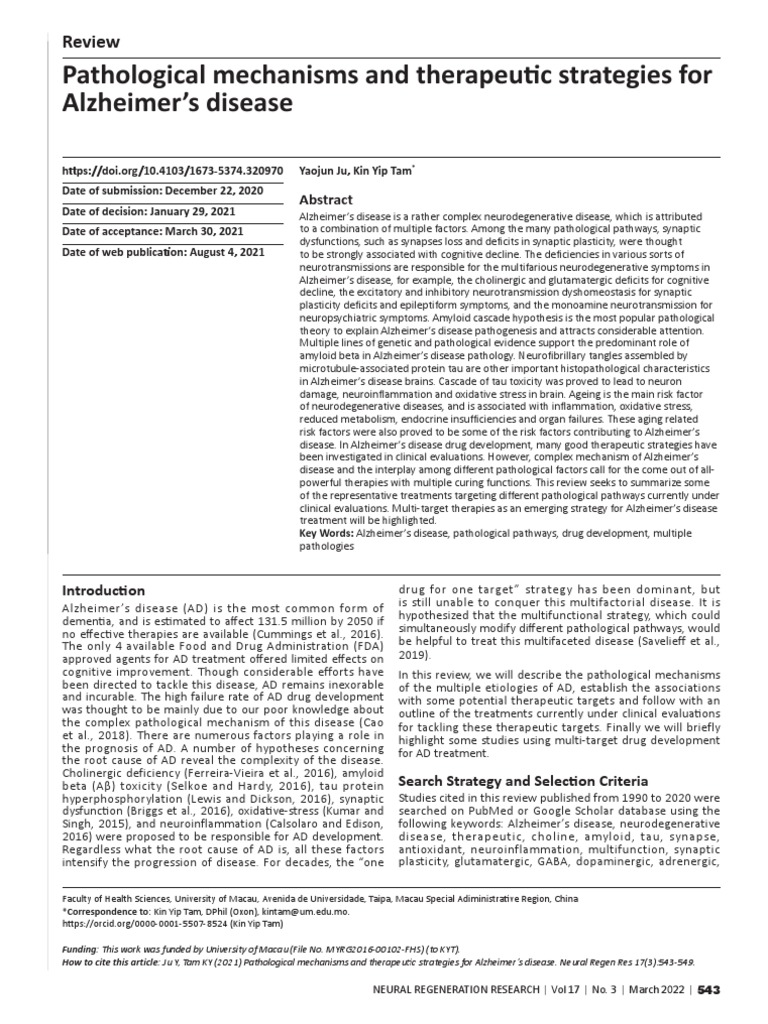 Pathological Mechanisms and Therapeutic Strategies For AD | PDF | Nmda ...