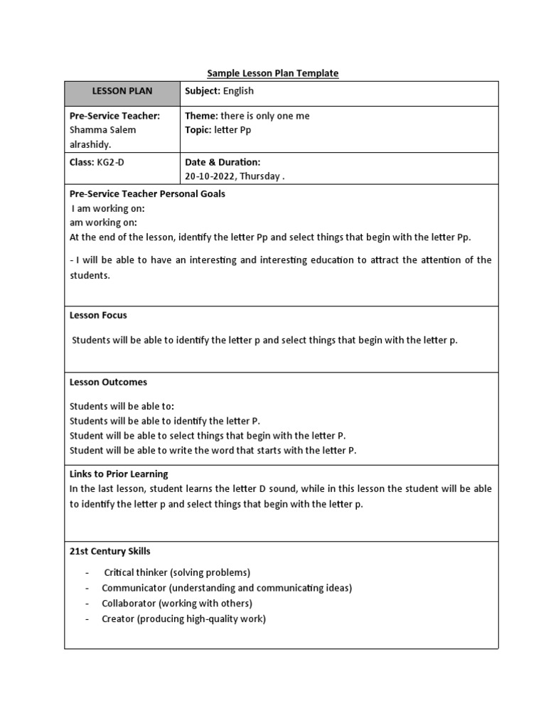 Lesson Plan Letter PP | Download Free PDF | Lesson Plan | Teachers