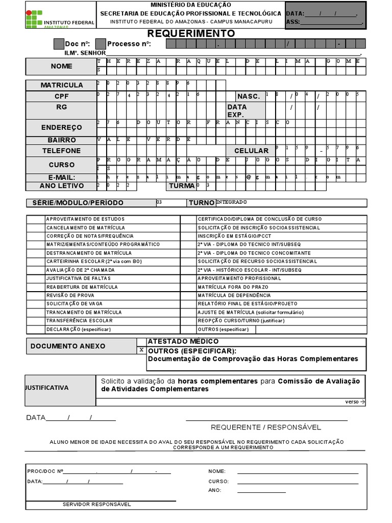 Requerimento Modelo Atividades Complementares | PDF | Science