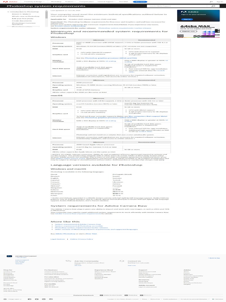 Photoshop System Requirements - Helpx - Adobe | PDF